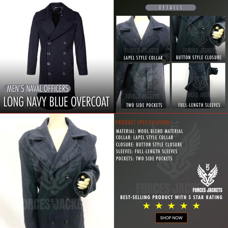 Men's Naval Officers Long Navy Blue Overcoat | Forces Jackets