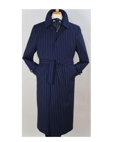 Men's Pinstripe Wool Trench Overcoat - Forces Jackets