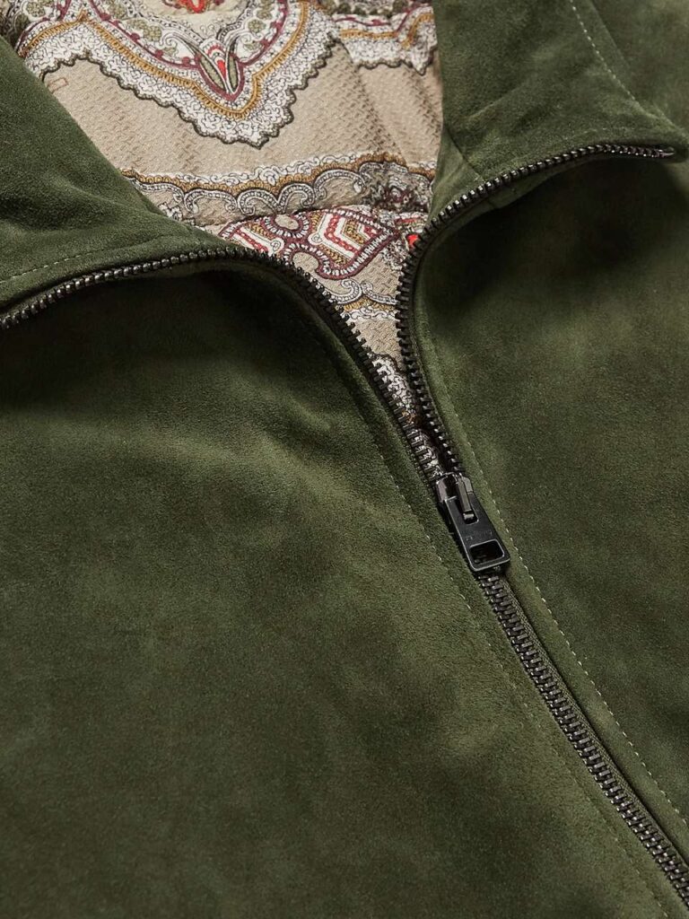 Green Padded Suede Bomber Jacket - Forces Jackets
