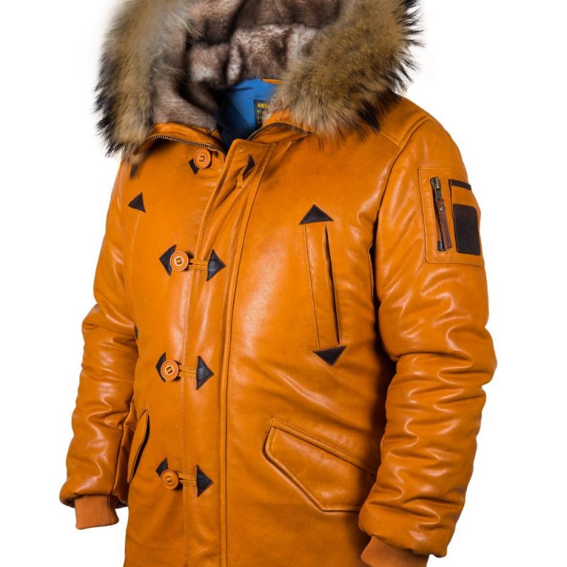 Orange Leather Parka Jacket - Forces Jackets
