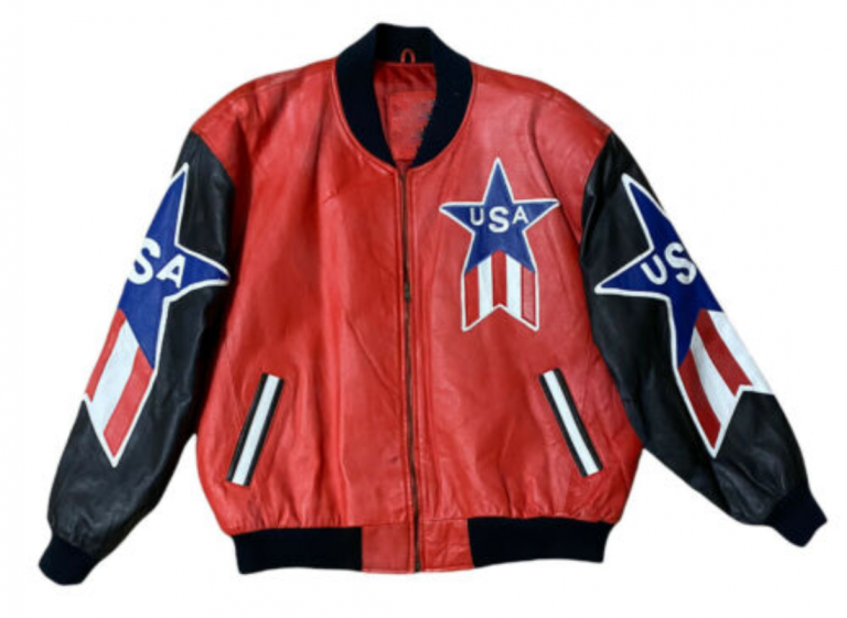USA Flag Leather Bomber Jacket - FJ