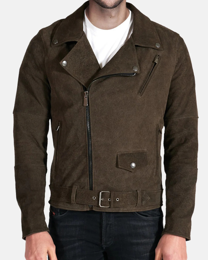 Motorcycle Men's Soft Umber Suede Leather Jacket